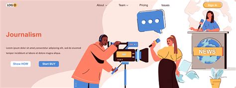 저널리즘 웹 개념 Tv 프로그램 녹화 뉴스 프로그램 기자 보도 장면 플랫 라인 문자 디자인 배너 템플릿 소셜 미디어 홍보 자료에 대한 벡터 일러스트레이션 개념에 대한 스톡