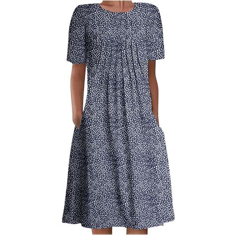 Midi Dresses For Women Summer Casual Loose Boho Floral Print Crewneck