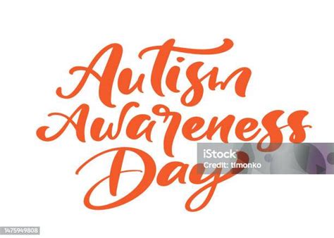 자폐증 인식의 날 벡터 붓글씨 로고 텍스트 손으로 붓는 서예 글자 배너 포스터 전단지 소셜 미디어 인사말 카드 자폐증에 대한 스톡 벡터 아트 및 기타 이미지 Istock