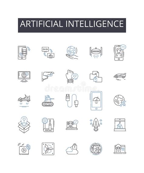 Artificial Intelligence Line Icons Collection Machine Learning Cognitive Computing Digital