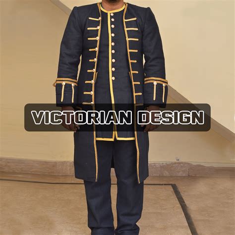 New Men Navy Blue Wool Frock Coat 18th Century Steampunk Frock Coat