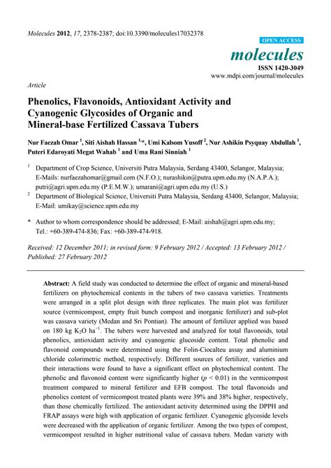 Solution Phenolics Flavonoids Antioxidant Activity And Cyanogenic Glycosides Of Organic And