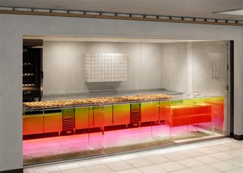 Sunset Hued Counter Features At Tokyo Cheese Tart Shop By Yota Kakuda