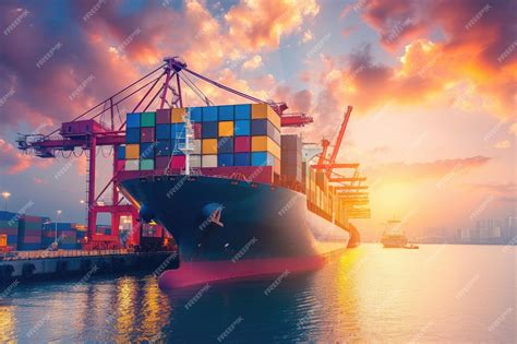 Container Ship Loading And Unloading In Global Logistics Premium Ai Generated Image