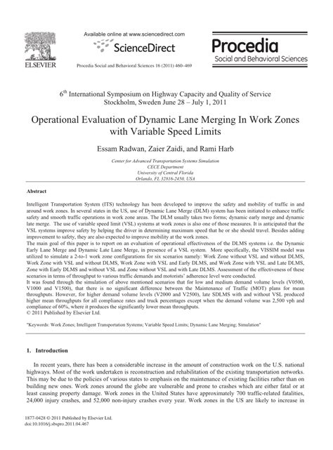 Pdf Operational Evaluation Of Dynamic Lane Merging In Work Zones With Variable Speed Limits