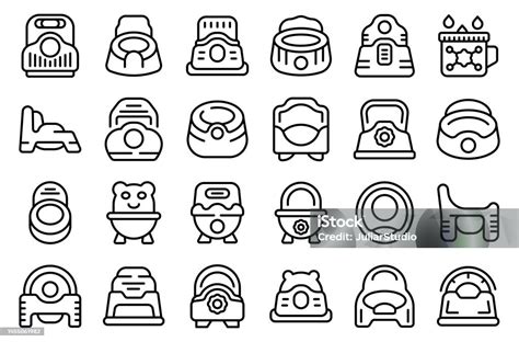 어린이 변기 아이콘은 윤곽선 벡터를 설정합니다 아기 화장실 0명에 대한 스톡 벡터 아트 및 기타 이미지 0명 검은색 깨끗한 Istock