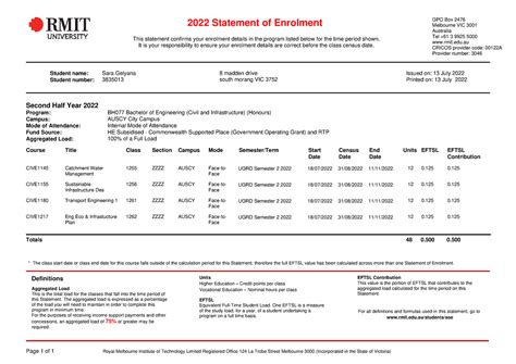 Rmit Statement Of Enrolment Semester 1 2022 2022 Statement Of