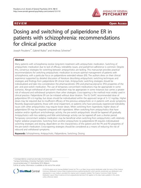 Pdf Dosing And Switching Of Paliperidone Er In Patients With Schizophrenia Recommendations