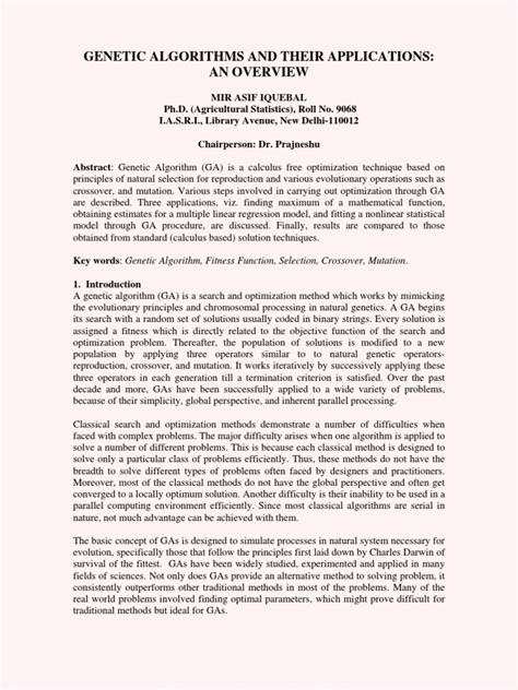 Genetic Algorithms And Their Applications Asif Download Free Pdf