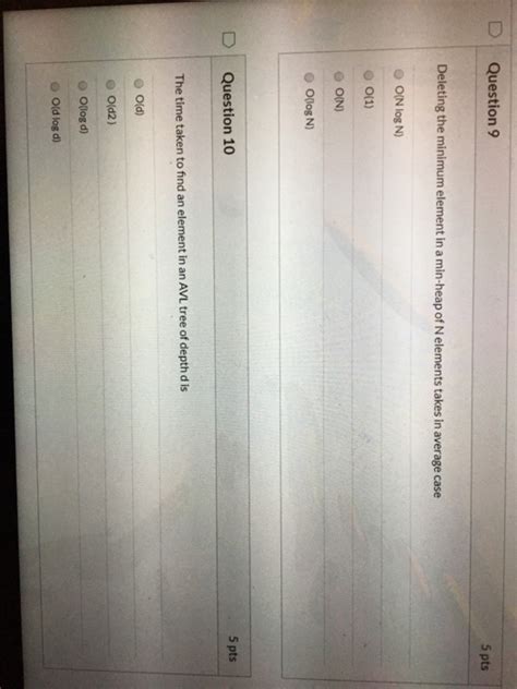 Solved Question 9 5 Pts Deleting The Minimum Element In A