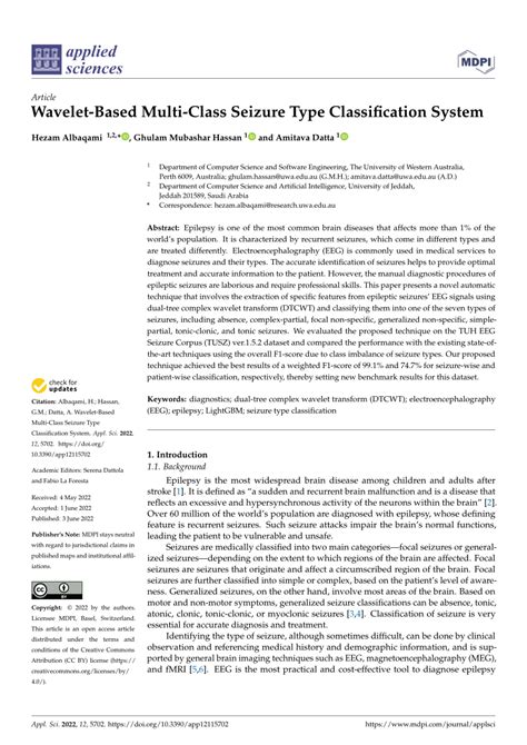 pdf wavelet based multi class seizure type classification system