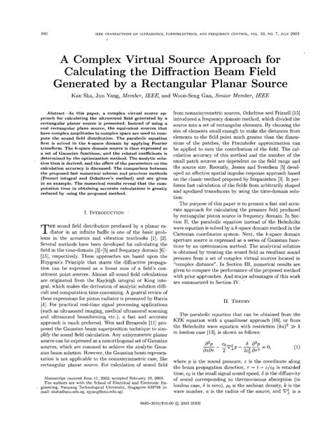Pdf A Complex Virtual Source Approach For Calculating The Diffraction Beam Field Generated By