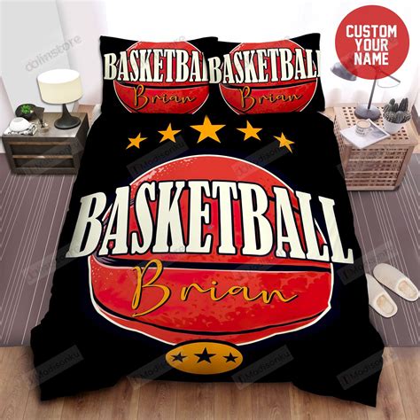 Personalized Stars Basketball Ball On Black Background Bed Sheets
