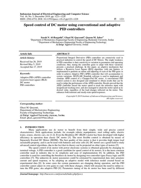 Speed Control Of Dc Motor Using Conventional And Adaptive Pid