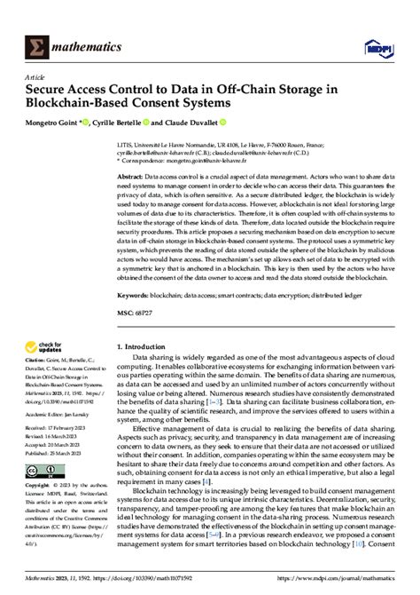 Pdf Secure Access Control To Data In Off Chain Storage In Blockchain Based Consent Systems