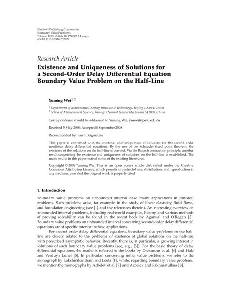Pdf Existence And Uniqueness Of Solutions For A Second Order Delay