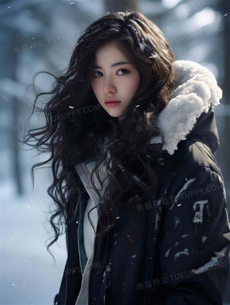 冬天雪地里穿着羽绒服的女孩jpeg格式图片下载 熊猫办公