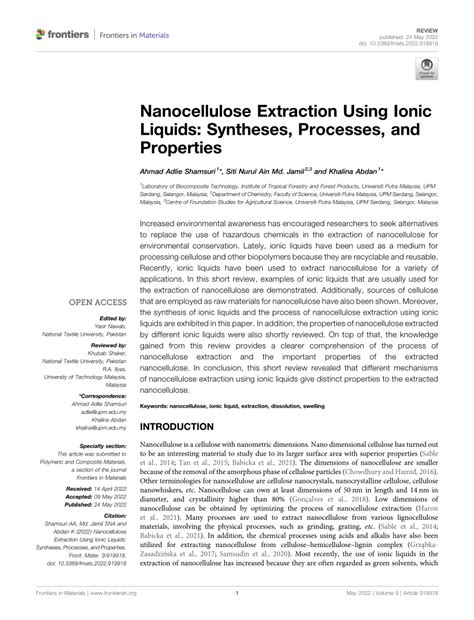 Pdf Nanocellulose Extraction Using Ionic Liquids Syntheses