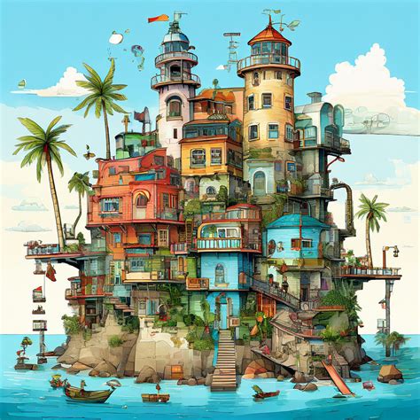 Irregular Wacky Stack Mix Of Colorful Buildings Placed On An By
