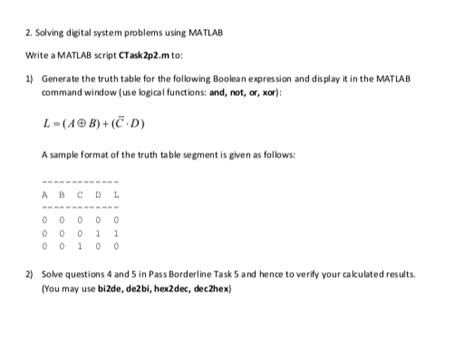 Solved 2 Solving Digital System Problems Using MATLAB Write Chegg