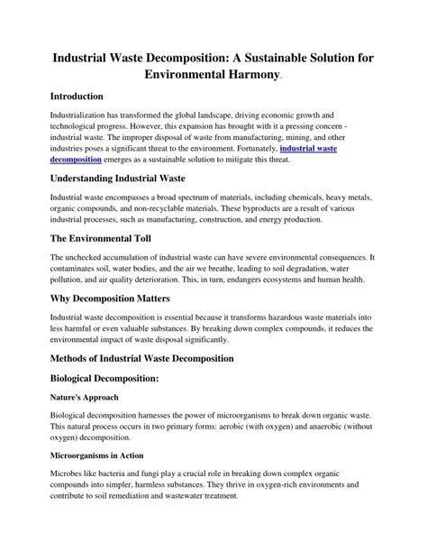 Ppt Industrial Waste Decomposition A Sustainable Solution For
