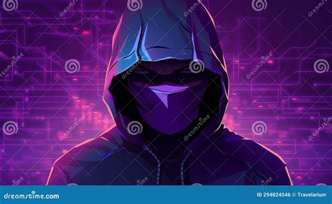 Mysterious Anonymous Hacker Concealed By Hood Stands Against Backdrop Of Intricate Chip Patterns Mysterious Anonymous Hacker Concealed By Hood Stands Against Backdrop Of Intricate Chip Patterns