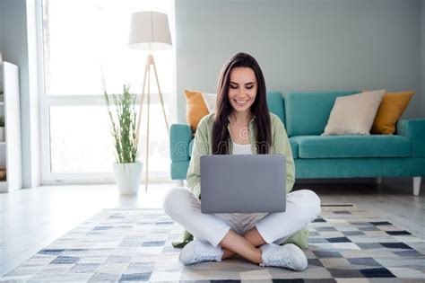 Photo Of Cheerful Adorable Secretary Sitting Floor Inside Room Chatting
