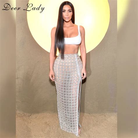 Deer Lady Autumn 2 Piece Bandage Set 2018 Kim Kardashian Bodycon Mesh
