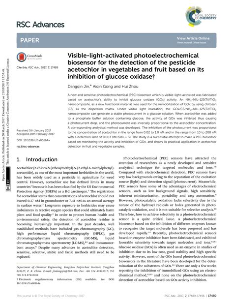 Pdf Visible Light Activated Photoelectrochemical Biosensor For The Detection Of The Pesticide