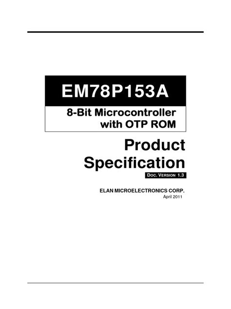 Em78p153a Elanmicroelectronics Pdf Microcontroller Read Only Memory