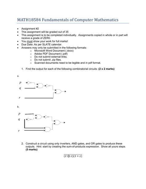 Computer Math Assignment Circuits Sets Functions