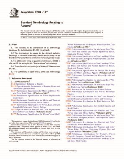 Astm D7022 13e1 Standard Terminology Relating To Apparel
