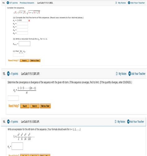 Solved 14 0 7 Points Previous Answers LarCalc11 9 1 083 Chegg