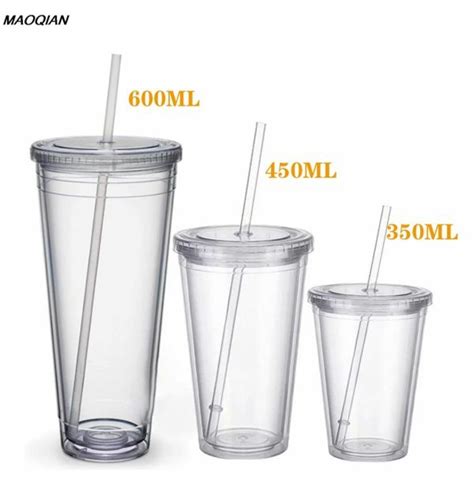 텀블러 블루보틀 오덴세 이케아 스탠리 650ml500ml 투명 텀블러 빨대 재사용 가능한 투명 더블 레이어 물병 커피 우유