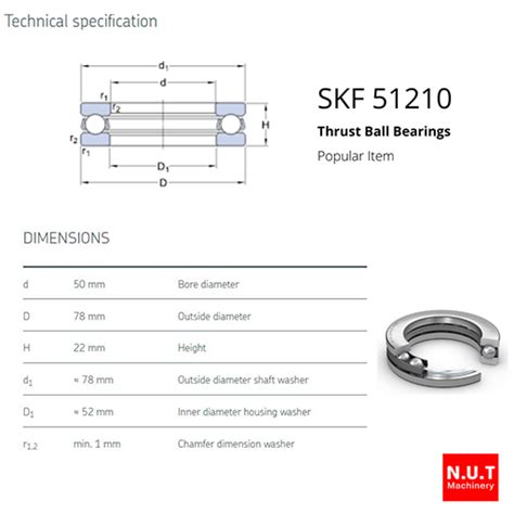 SKF 51210 ตลับลูกปืนกันรุนเม็ดกลม Thrust Ball Bearing - NUT Machinery