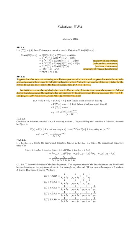 Solutions HW Solution Solutions HW February SP Let N T T Be A Poisson