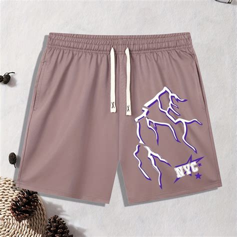 Mens Plus Size Streetwear Shorts Nyc Graphic Print Drawstring Stretchy