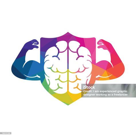 강력한 뇌 벡터 로고 디자인 강한 이중 이두근을 가진 두뇌 0명에 대한 스톡 벡터 아트 및 기타 이미지 0명 개념 개념과