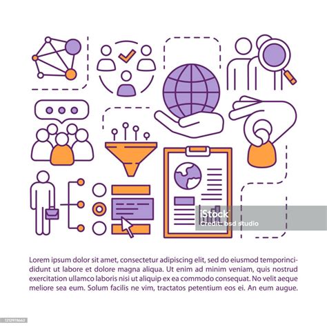 사회 연구 기사 페이지 벡터 템플릿입니다 사회학 인구 분석 홍보 브로셔 잡지 선형 아이콘소책자 요소 인쇄 디자인 텍스트가 있는 개념 그림 0명에 대한 스톡 벡터 아트 및