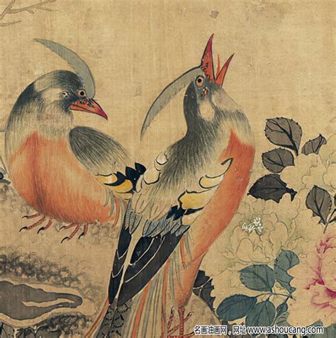 陆治国画 牡丹锦鸡 高清大图下载 名画油画网