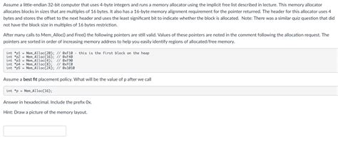 Solved Assume A Little Endian 32 Bit Computer That Uses