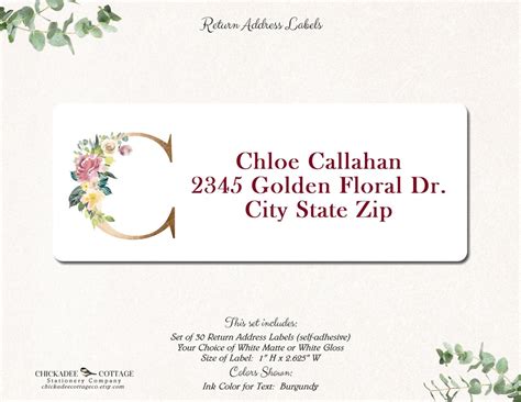 Monogram Return Address Labels Floral Return Address Stickers Personalized Gift Women