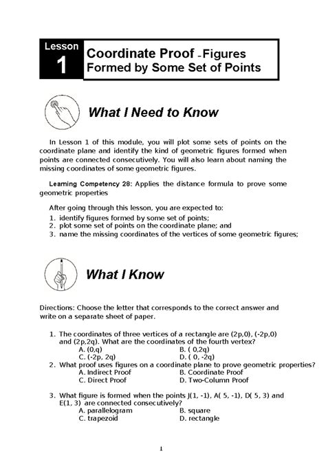 Math10 Q2 Mod10 Coordinateproof V3new Lesson 1 Coordinate Proof