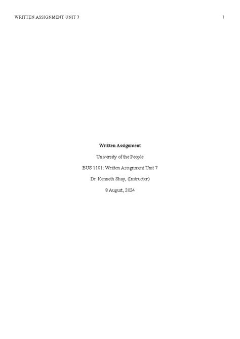 BUS1101 01 Unit7 Written Assignment Written Assignment University Of