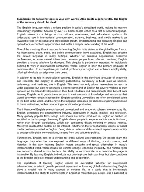 Summary Writing Skills Pdf