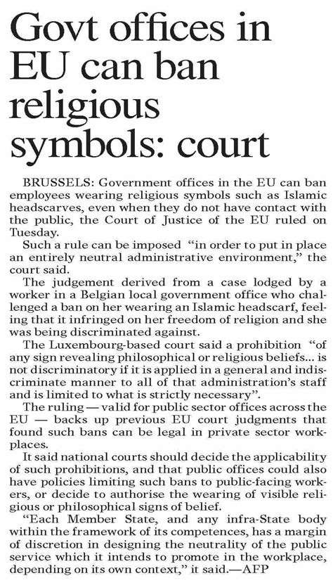 Dawn EPaper Nov 29 2023 Govt Offices In EU Can Ban Religious