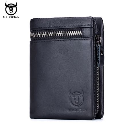 Bullcaptain Leather Wallet Mens Black Bi Fold Rfid Shielding Qb03