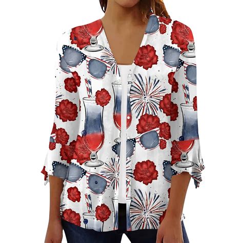 Ehtmsak Independence Day Women Cardigan Sweater 34 Sleeve 4th Of July
