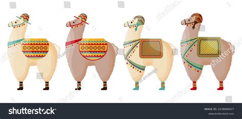Set Cute Llamas Hat Saddle Mexican Stock Vector Royalty Free