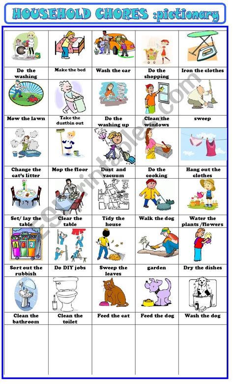 Household Chorespictionary Esl Worksheet By Spied D Aignel